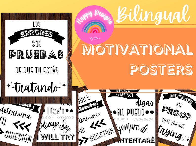 Bilingual Motivational Posters, Rustic Theme, Dual Language, Instant ...