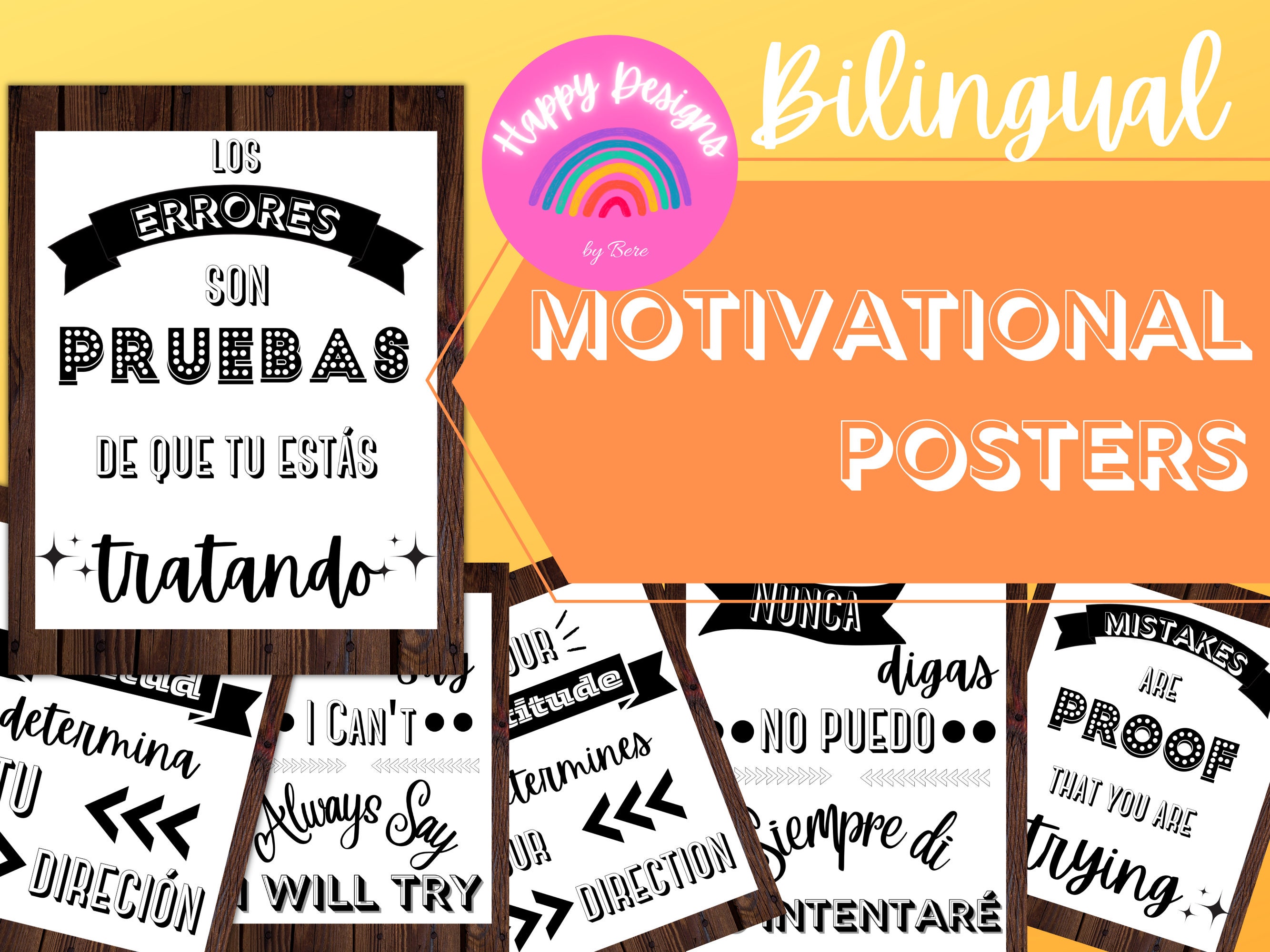 Bilingual Motivational Posters, Rustic Theme, Dual Language, Instant ...