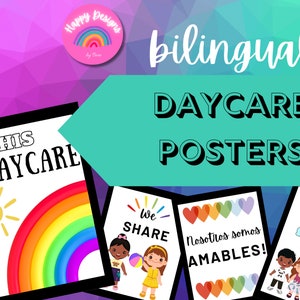 Daycare Bilingual Posters, Rainbow Decoration, PDF Download - Etsy