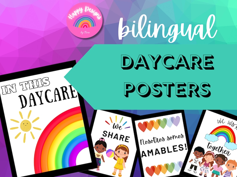 Daycare Bilingual Posters, Rainbow Decoration, PDF Download - Etsy