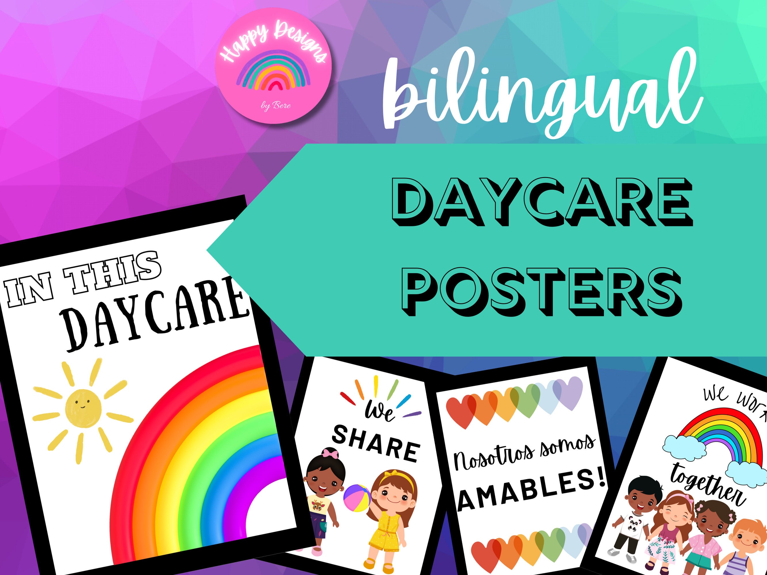 Daycare Bilingual Posters, Rainbow Decoration, PDF Download - Etsy