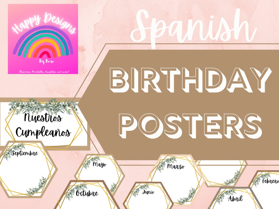 Spanish Birthday Posters, Bilingual Classroom, Neutral Colors, Dual ...