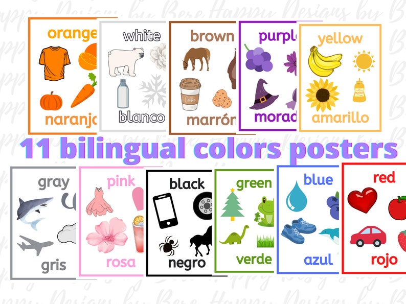 Bilingual Color Posters, Dual Language Classroom, Colores, PDF - Etsy