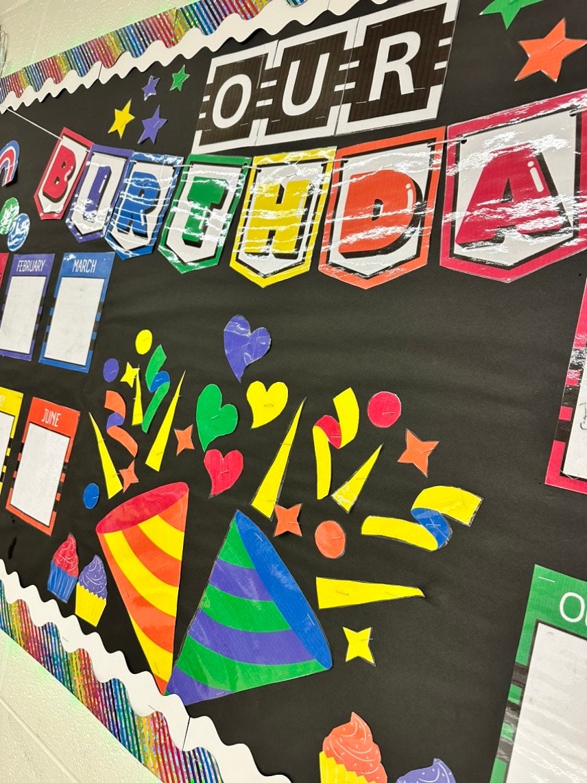 Birthday Bulletin Board, Rainbow and Stripes Theme, Classroom Decor ...