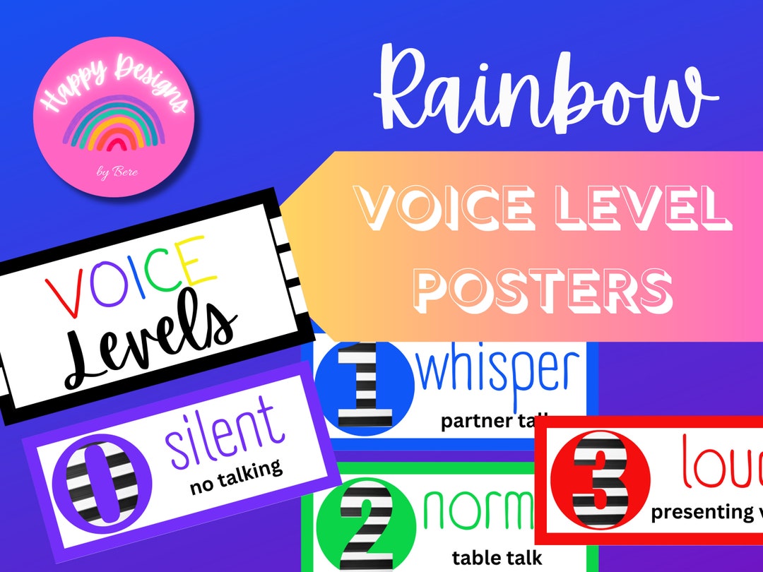 Rainbow Voice Level Posters, Classroom Decor, PDF Download - Etsy