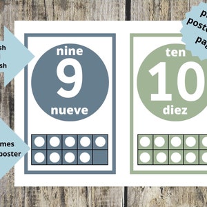 Ten Frames Bilingual Number Posters 1-20, Dual Language Classroom Decor ...