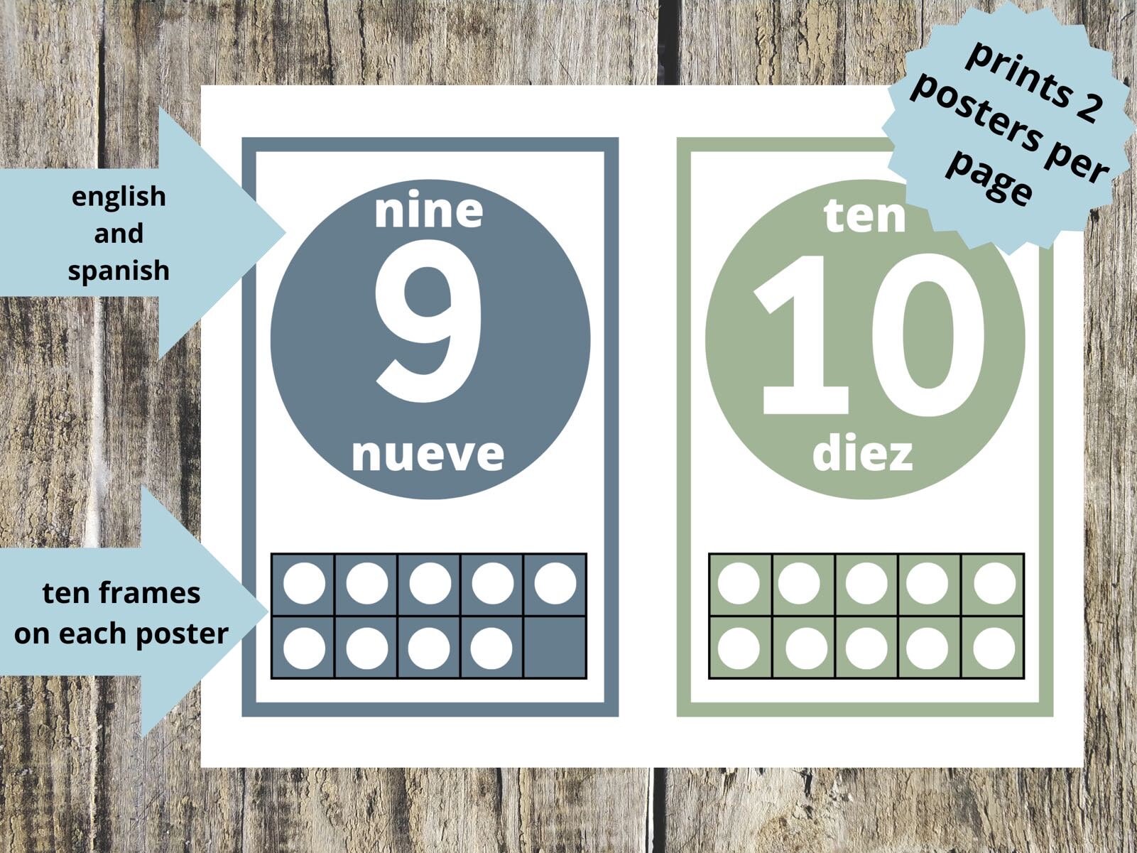 Ten Frames Bilingual Number Posters 1-20, Dual Language Classroom Decor ...