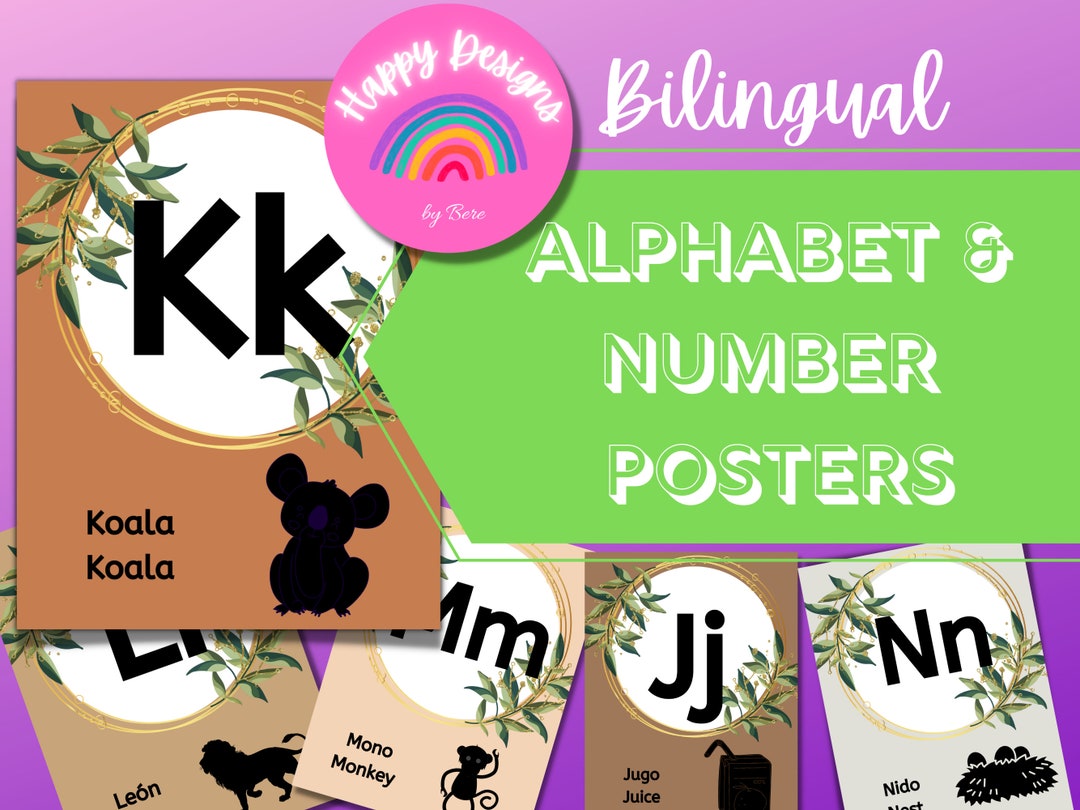 Bilingual Alphabet and Numbers in Neutral Colors With Greenery, Dual ...
