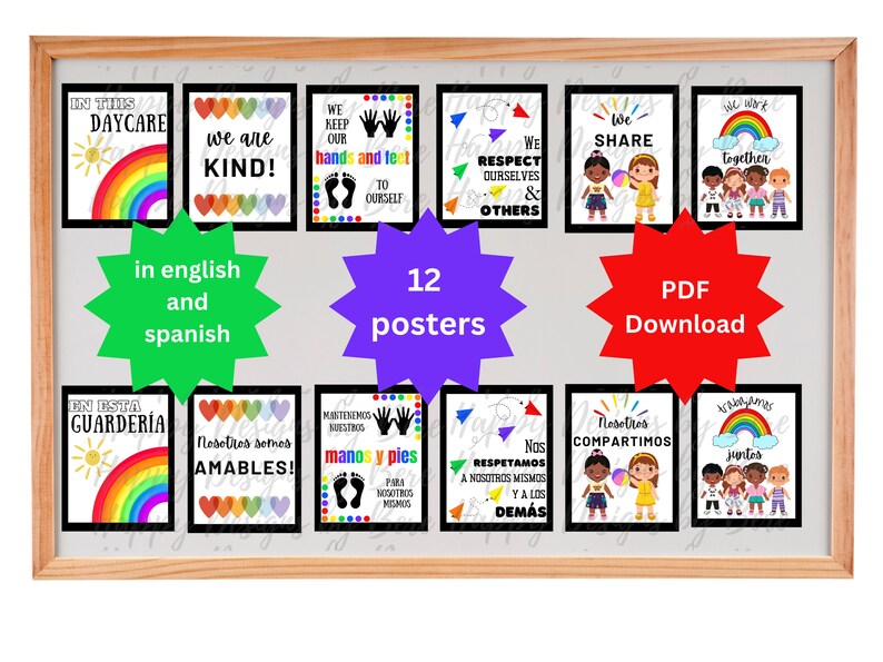 Daycare Bilingual Posters, Rainbow Decoration, PDF Download - Etsy