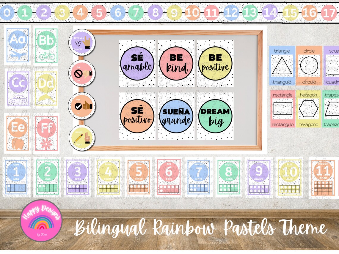 Bilingual Number Posters in Rainbow Pastels Colors, Dual-language ...