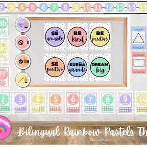 Bilingual Number Posters in Rainbow Pastels Colors, Dual-language ...