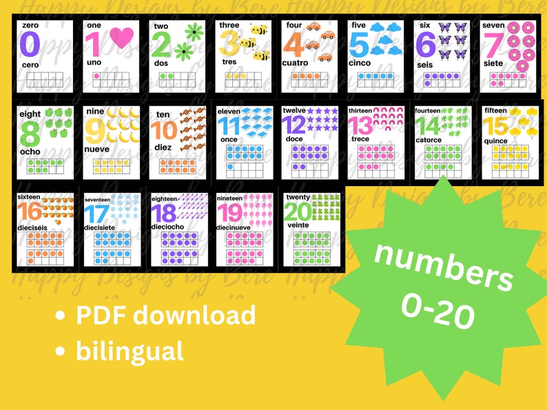 Bilingual Number Ten Frames Posters in Rainbow Colors, Dual-languange ...