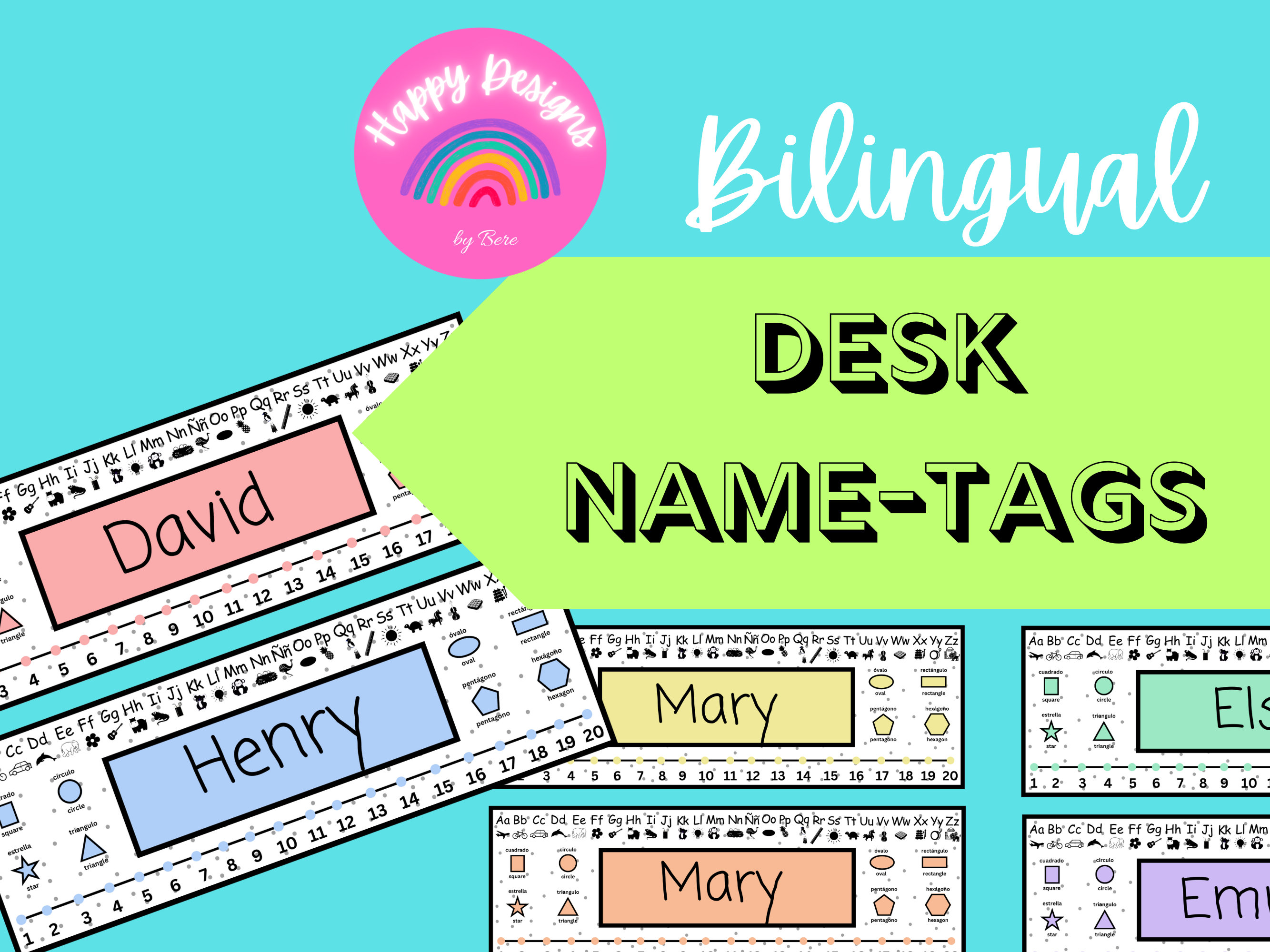 Bilingual Name-tags in Rainbow Pastels, Dual-language Classroom ...