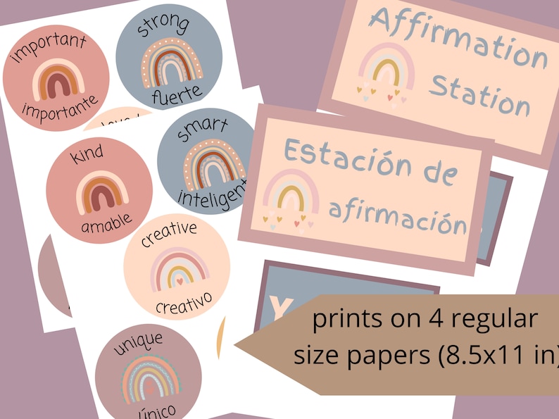 Boho Rainbow Bilingual Affirmations, Affirmation Station. PDF - Etsy