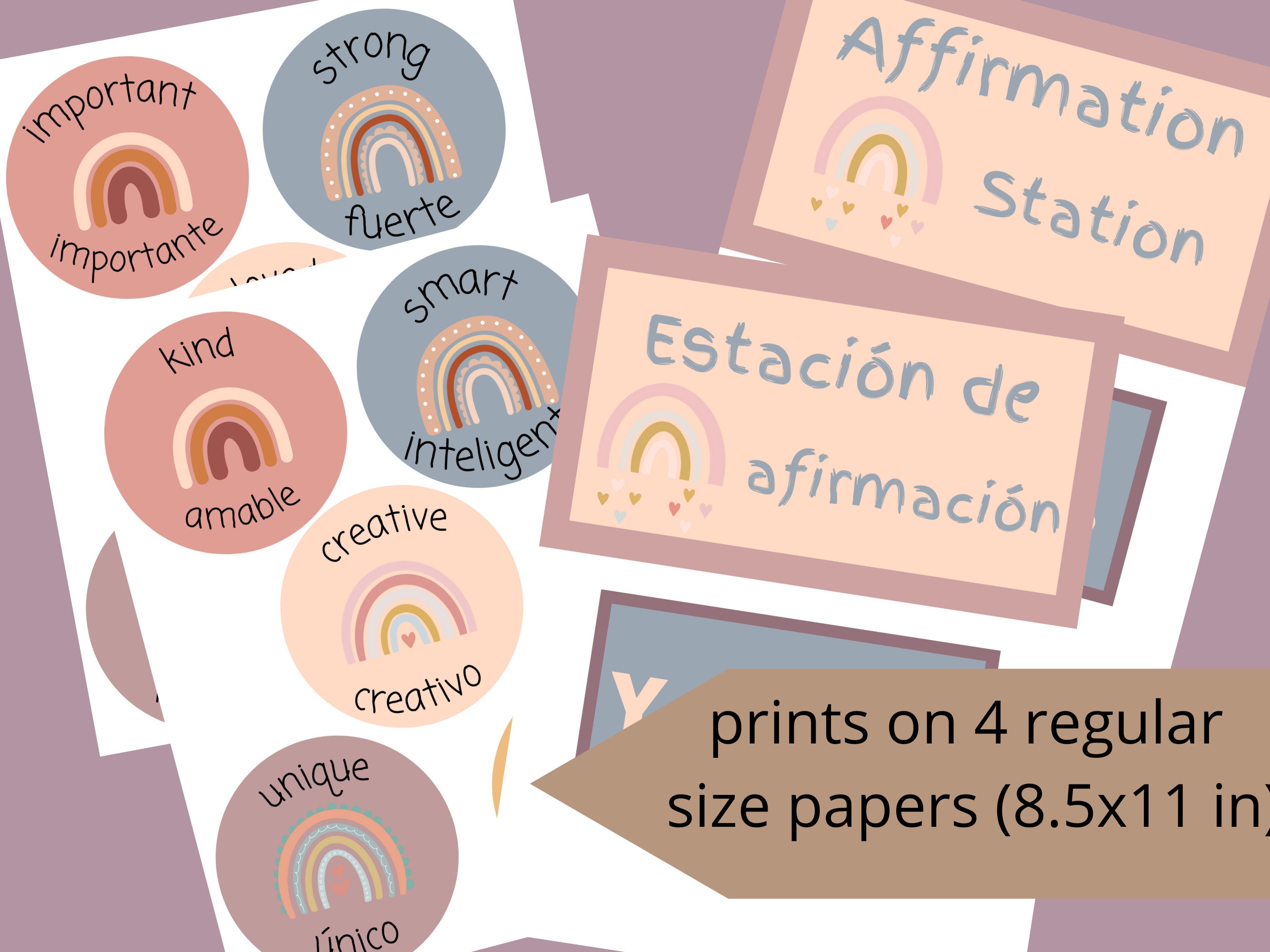 Boho Rainbow Bilingual Affirmations, Affirmation Station. PDF - Etsy