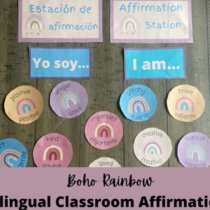 Boho Rainbow Bilingual Affirmations, Affirmation Station. PDF - Etsy