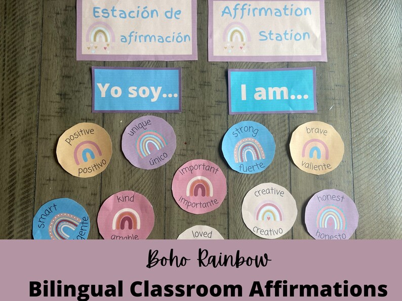 Boho Rainbow Bilingual Affirmations, Affirmation Station. PDF - Etsy