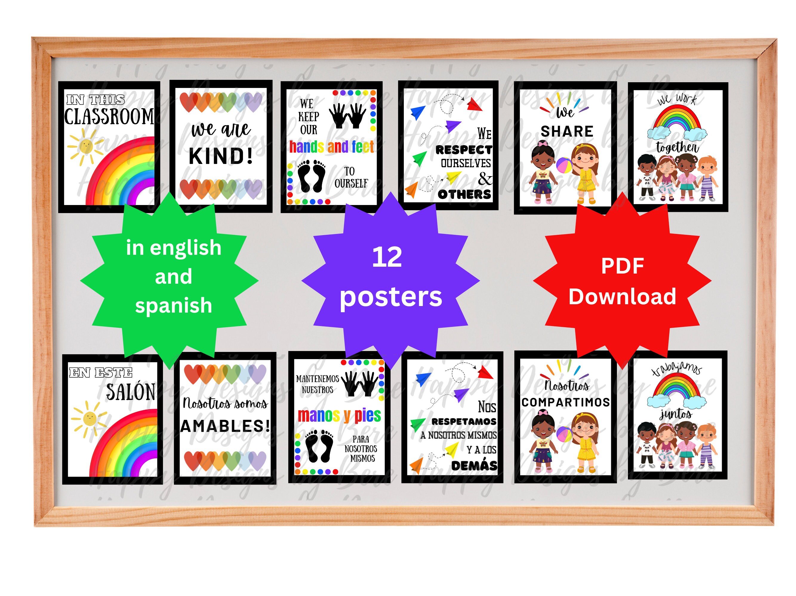 Bilingual Classroom Posters, Rainbow Theme, PDF Download - Etsy