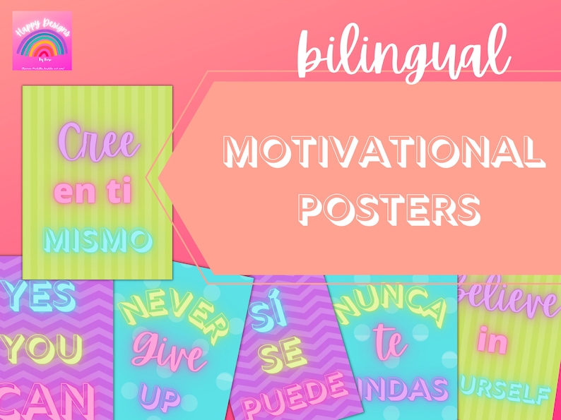 Bilingual Motivational Postersneon Dual Language Instant - Etsy