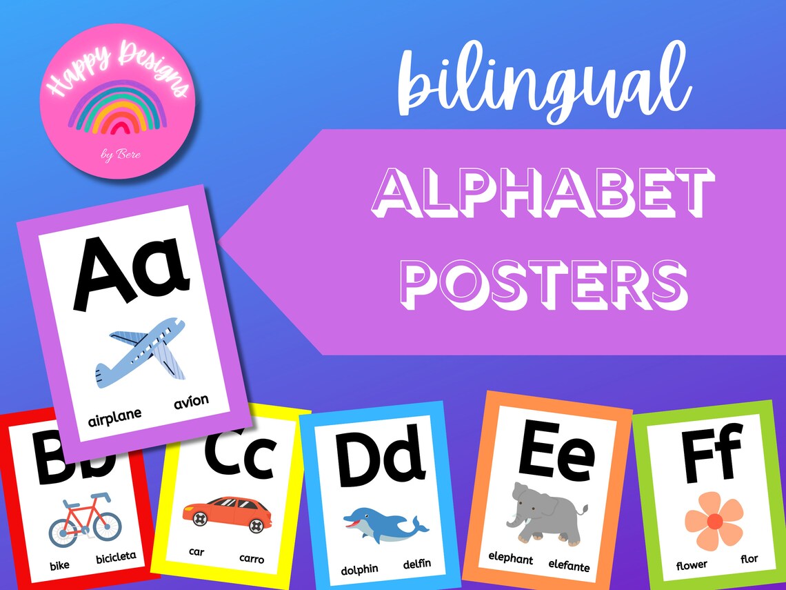 Rainbow Colors Bilingual Alphabet Posters, Dual Language Classroom ...