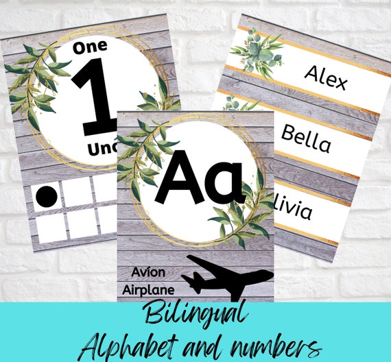 Bilingual Alphabet and Number Posters Rustic Greenery Theme - Etsy