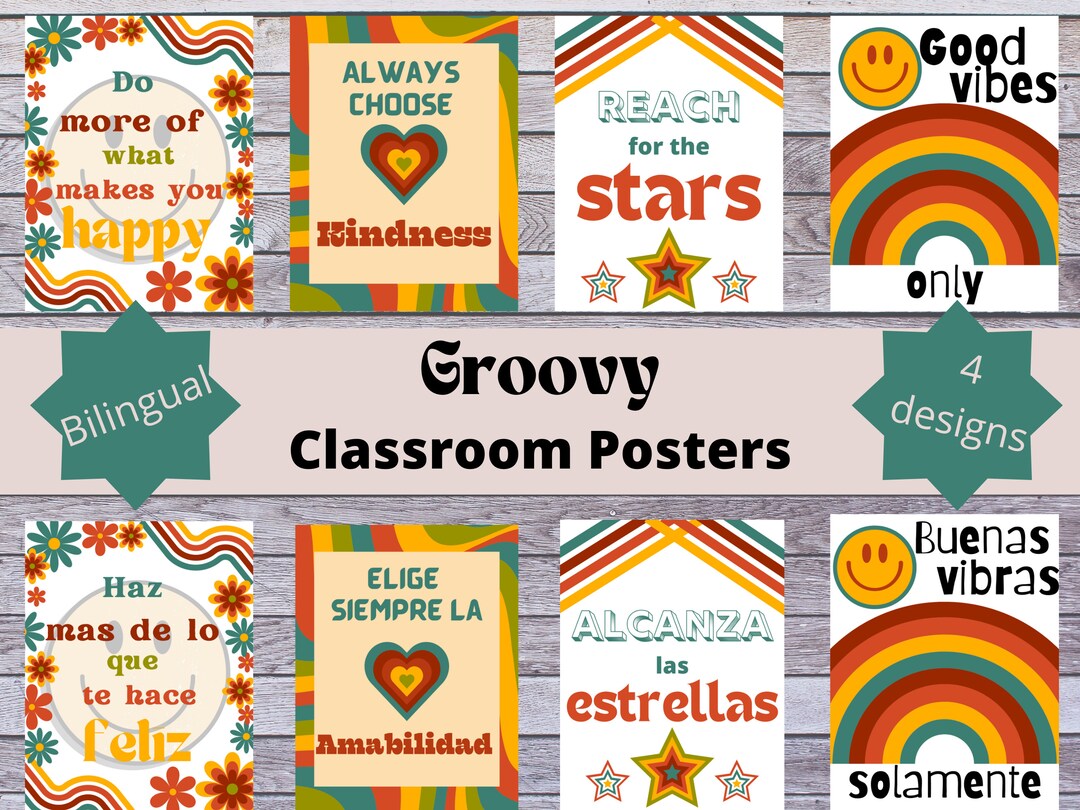 Bilingual Groovy Motivational Classroom Posters, Dual Language ...