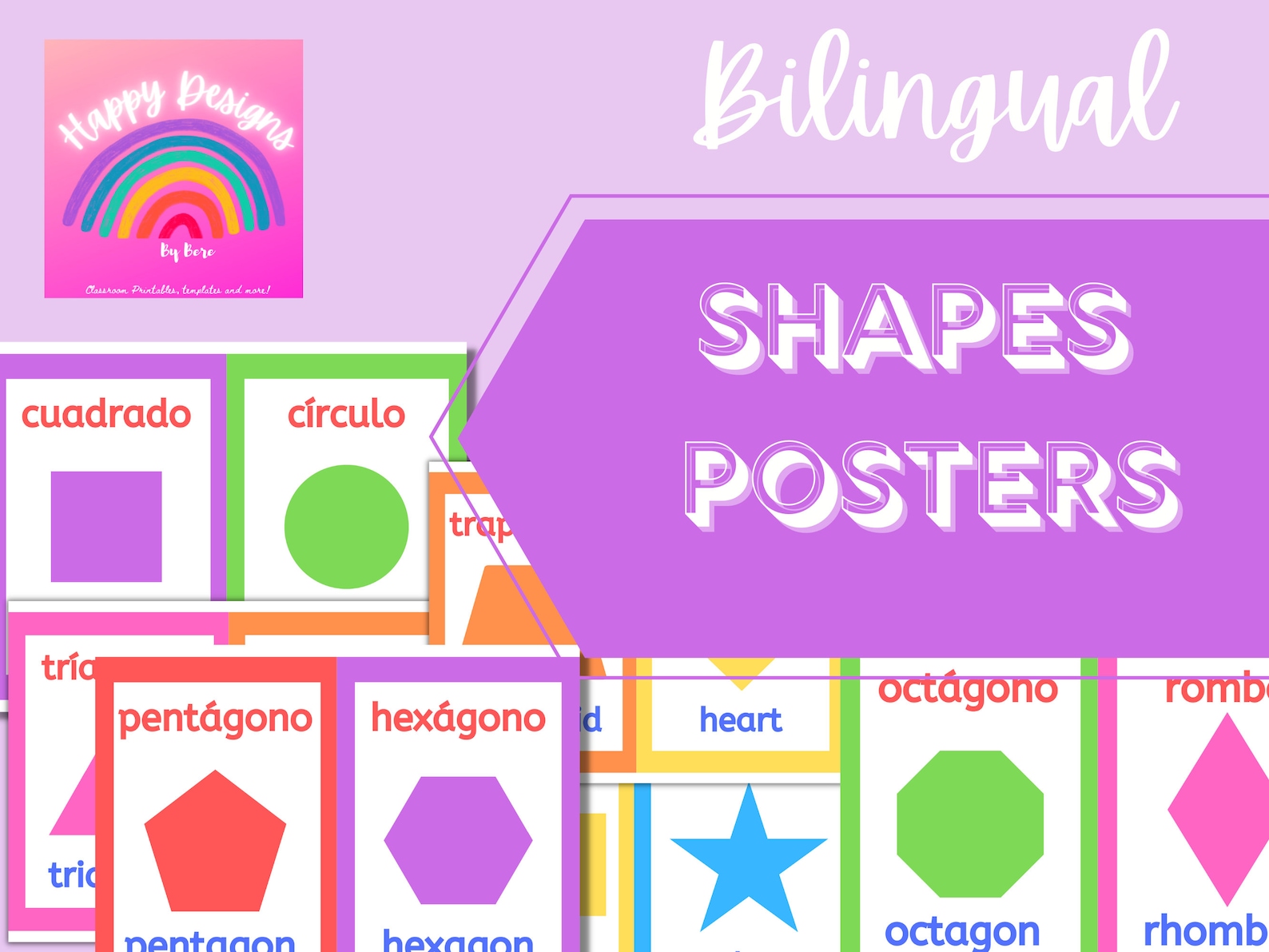 Bilingual Shapes Posters for Classroom, Dual Language, Daycare Decor - Etsy