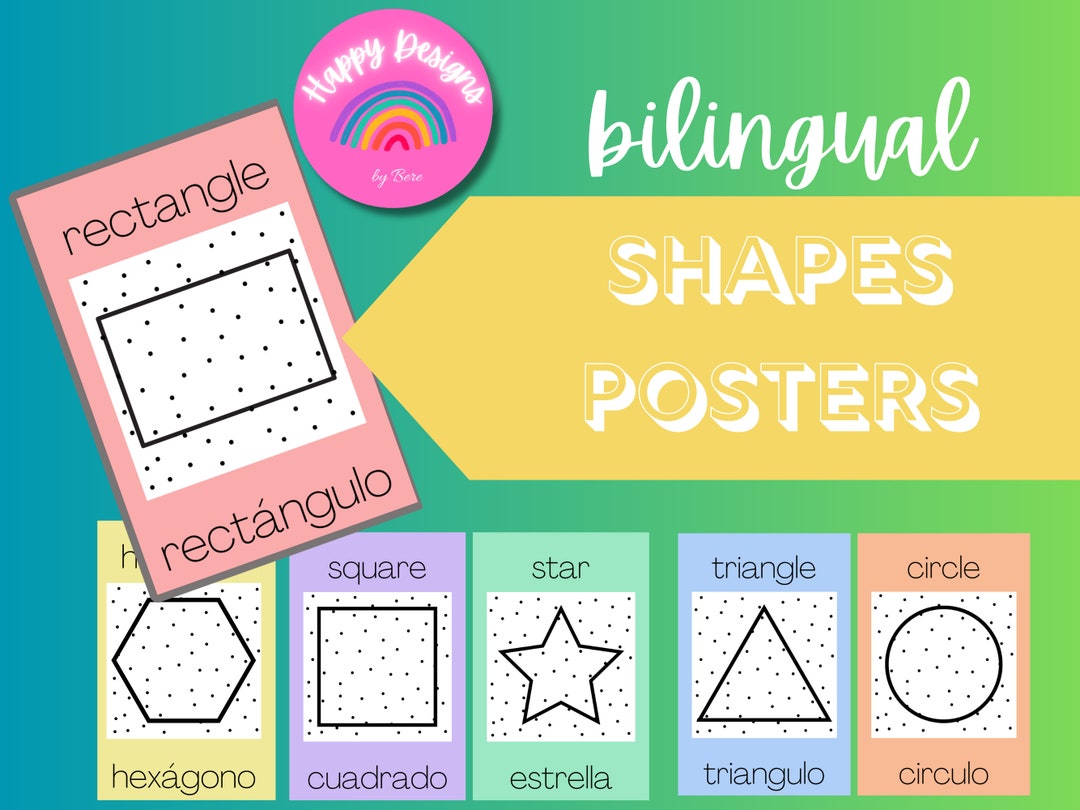 Bilingual Shapes Posters in Rainbow Pastels, Dual-language Classroom ...