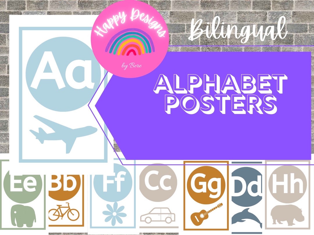 Neutral Colors Bilingual Alphabet, Classroom Decor, Dual Language Class ...