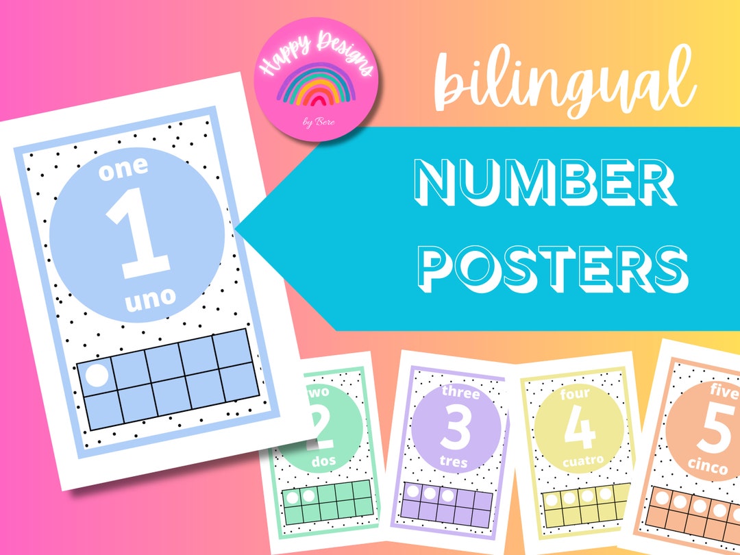 Bilingual Number Posters in Rainbow Pastels Colors, Dual-language ...