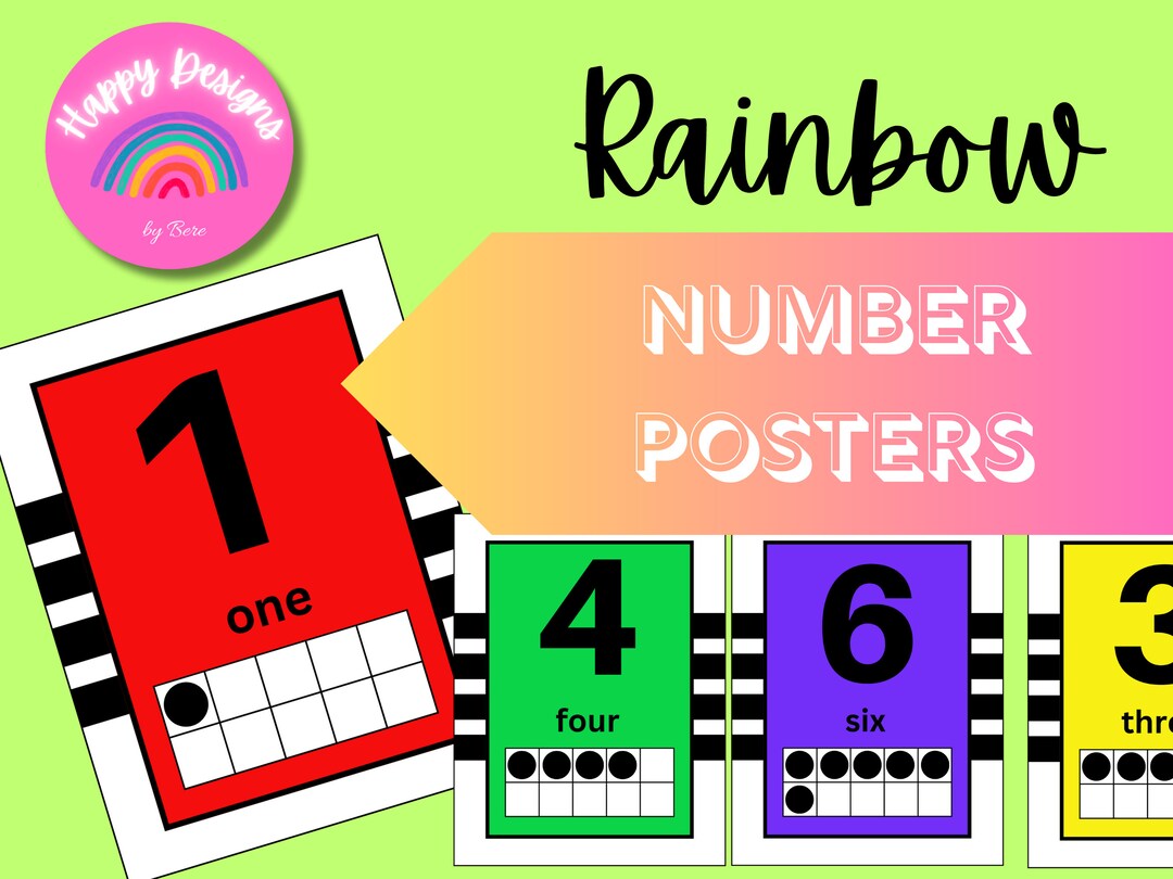 Number Posters in Rainbow and Stripes, Classroom Decor, PDF Download - Etsy