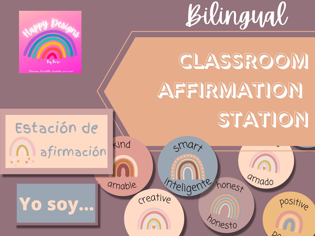 Boho Rainbow Bilingual Affirmations, Affirmation Station. PDF - Etsy