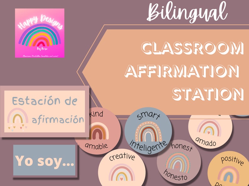 Boho Rainbow Bilingual Affirmations, Affirmation Station. PDF - Etsy