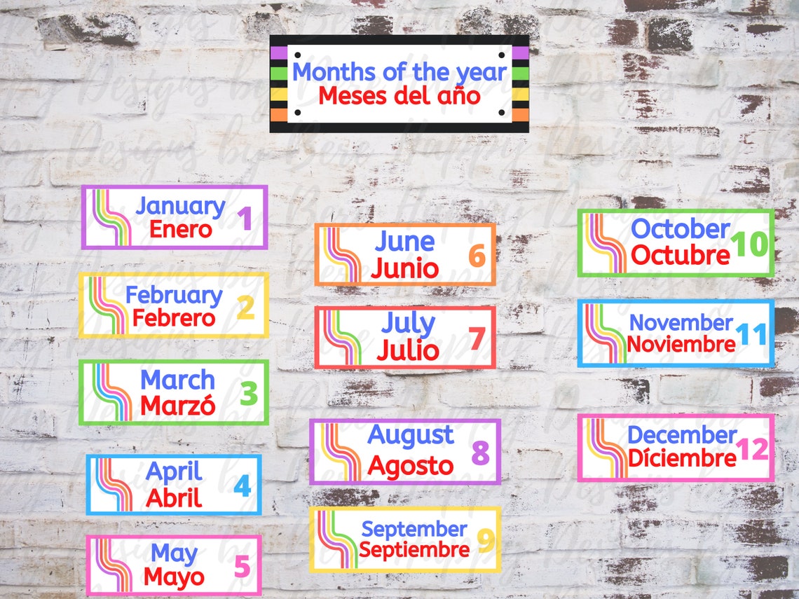 Bilingual Months of the Year Posters, Dual Language, Rainbow Theme - Etsy