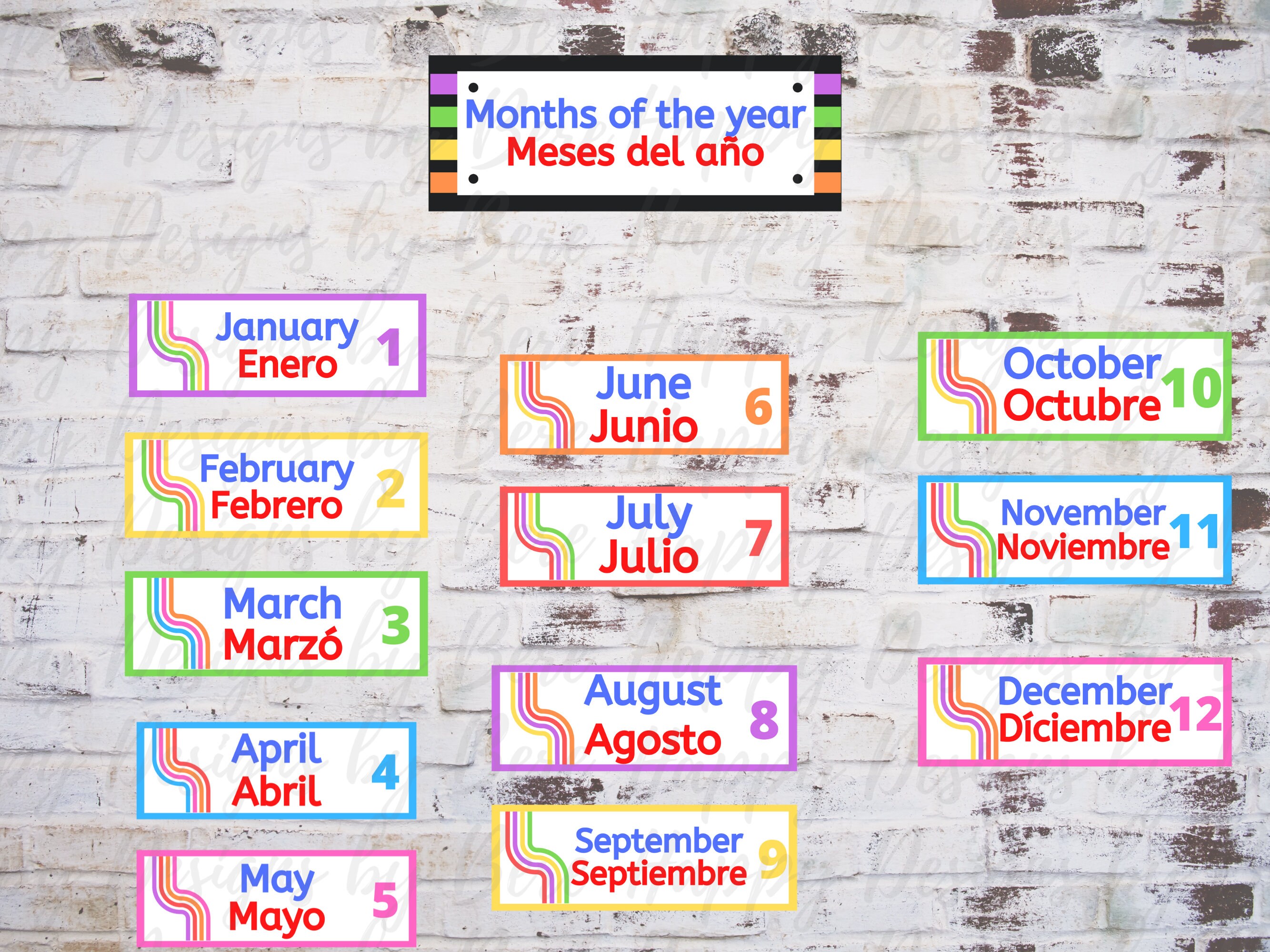 Bilingual Months of the Year Posters, Dual Language, Rainbow Theme - Etsy