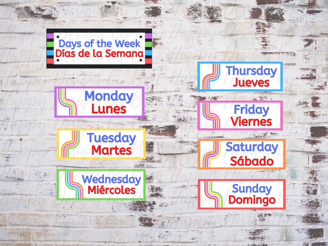 Days of the Week Posters, Bilingual, Dual Language Classroom Decor, - Etsy