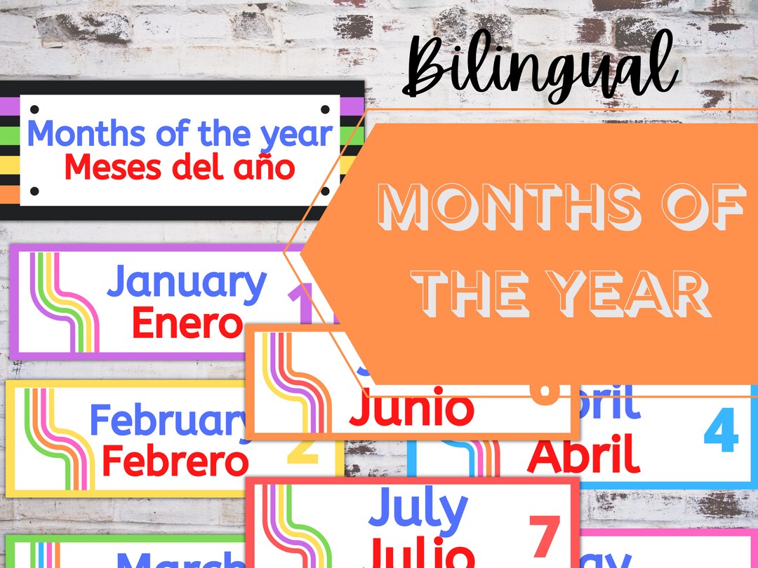 Bilingual Months of the Year Posters, Dual Language, Rainbow Theme - Etsy