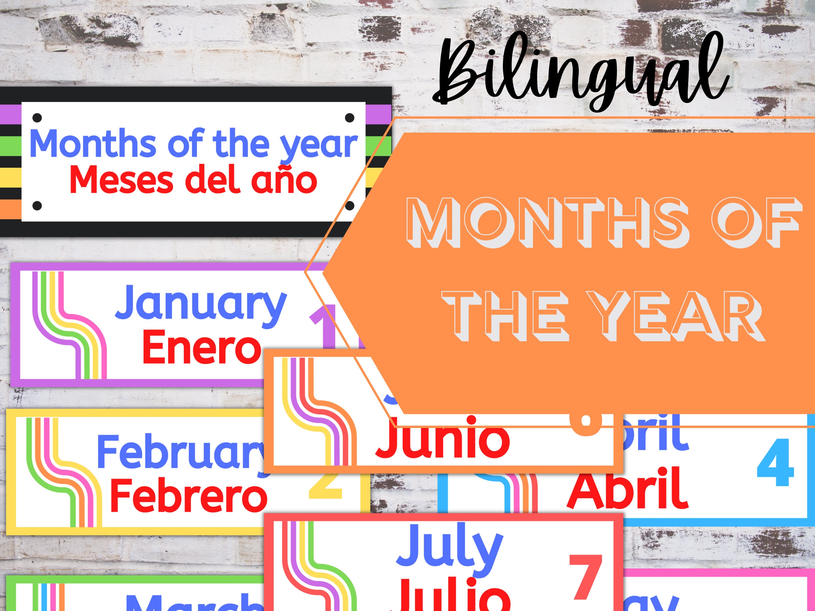 Bilingual Months of the Year Posters, Dual Language, Rainbow Theme - Etsy