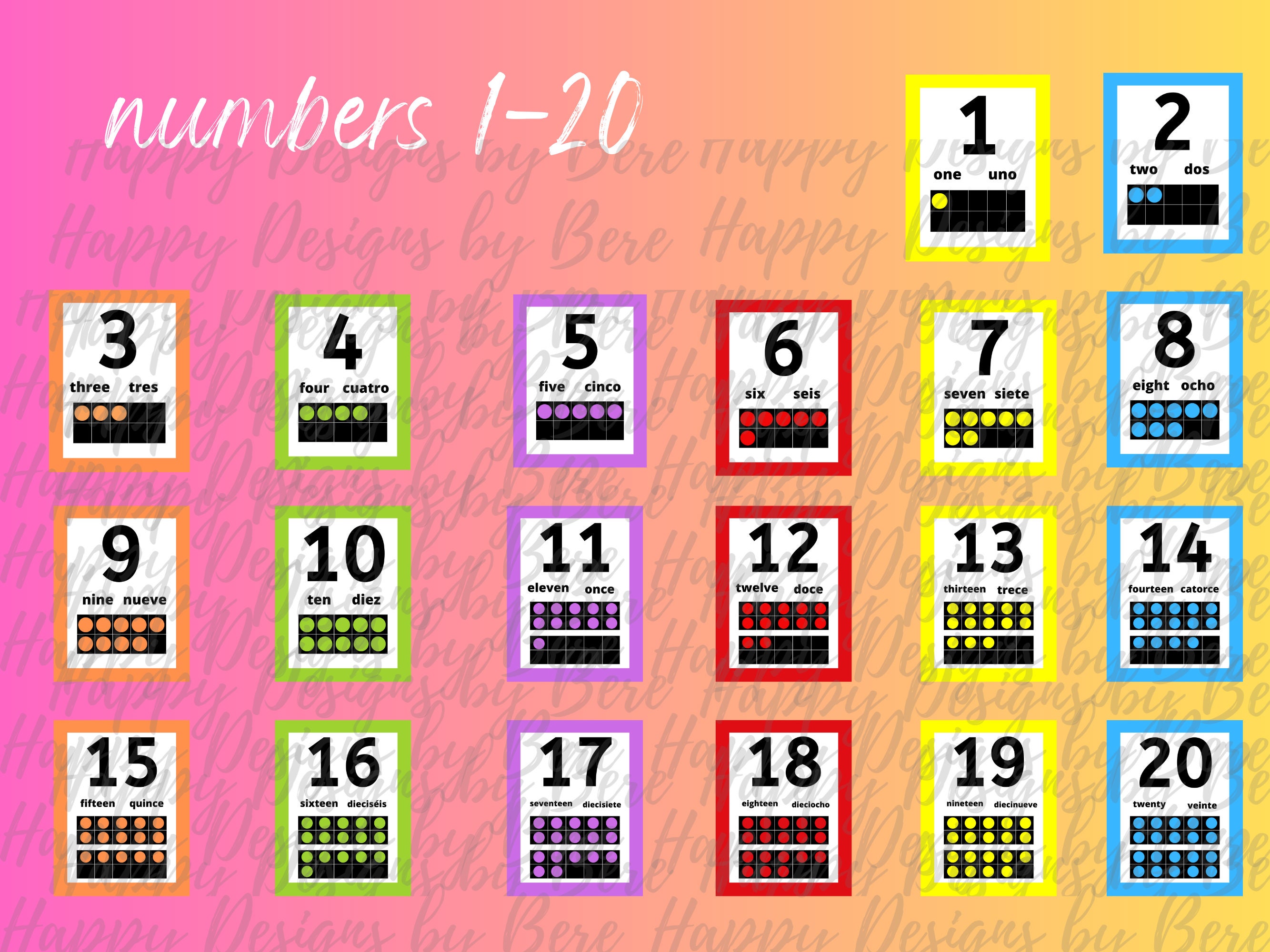 Bilingual Number Posters in Rainbow Colors, Dual-language Classroom ...