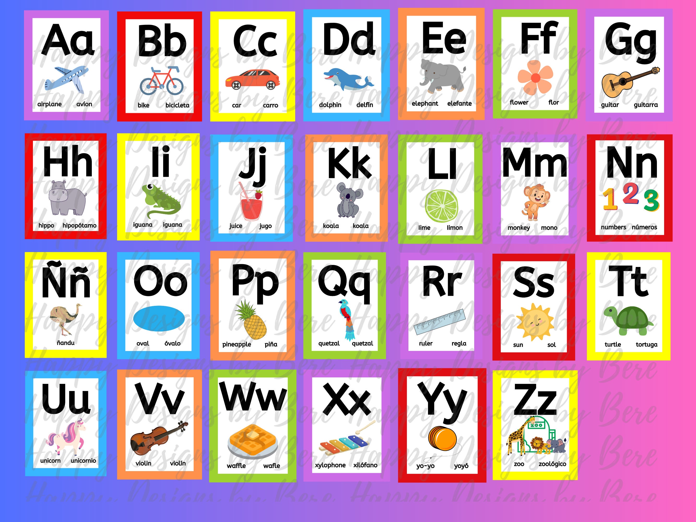 Rainbow Colors Bilingual Alphabet Posters, Dual Language Classroom ...