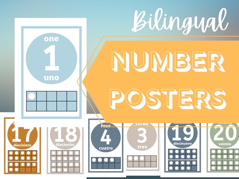 Ten Frames Bilingual Number Posters 1-20, Dual Language Classroom Decor ...