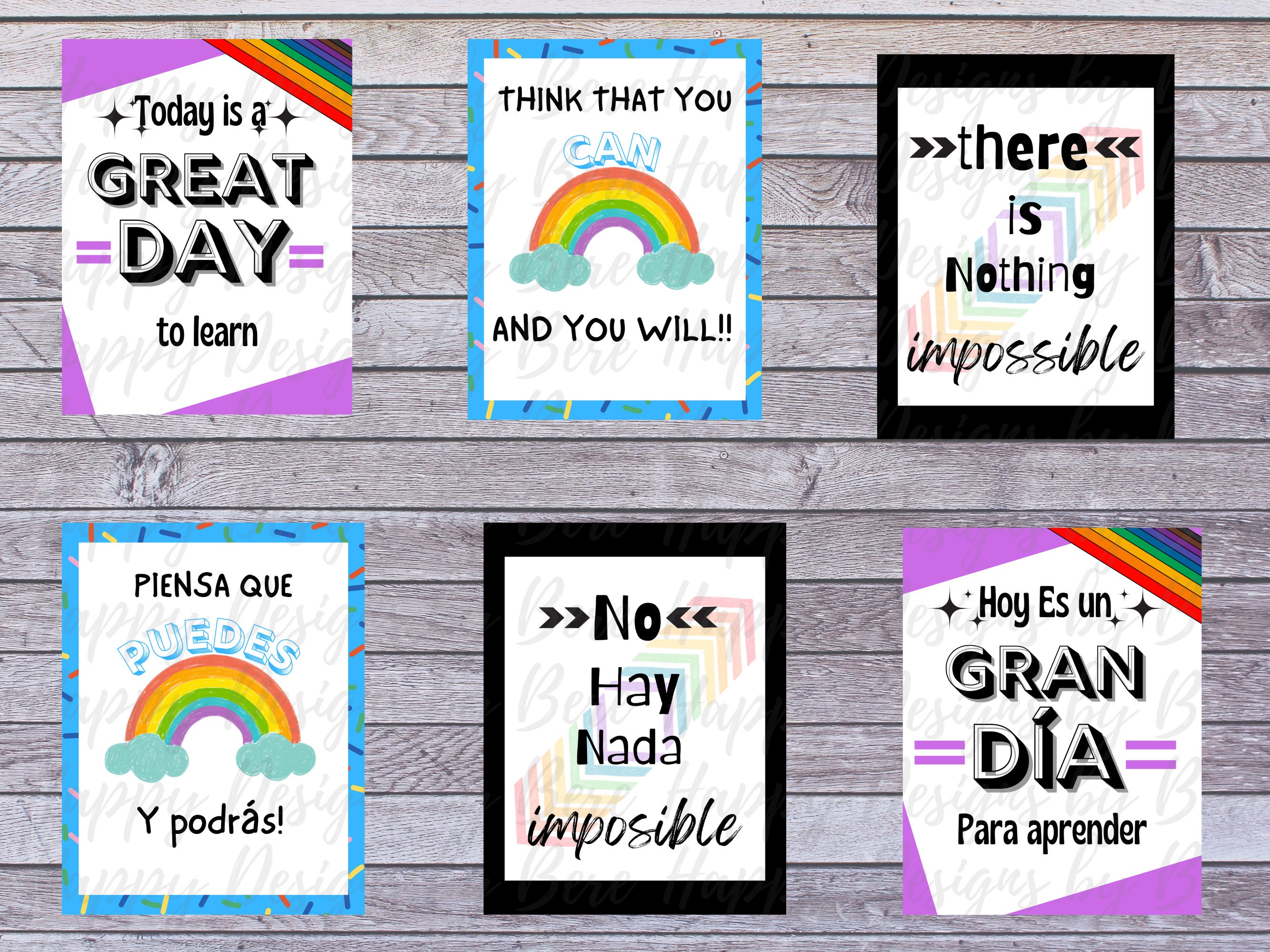 Motivational Classroom Posters, English and Spanish - Etsy