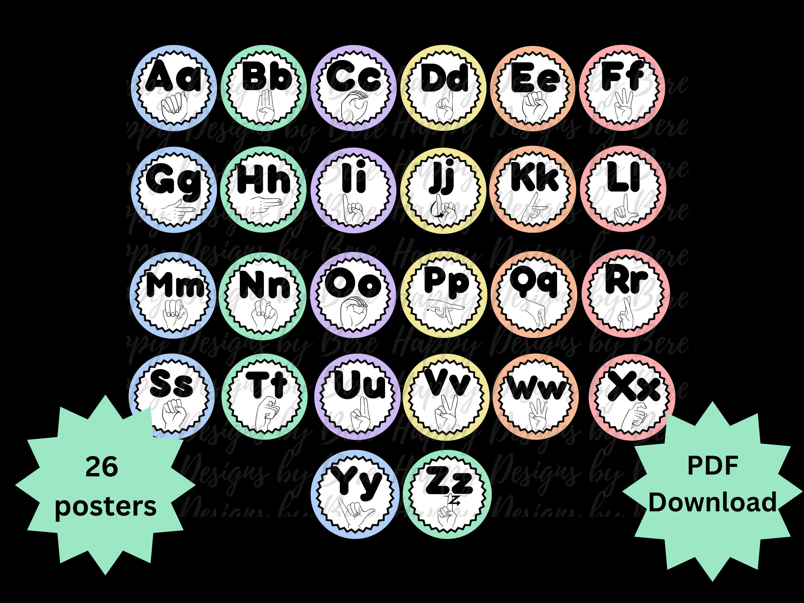 Sign Language Rainbow Pastels Alphabet Posters, Classroom Decor, PDF ...