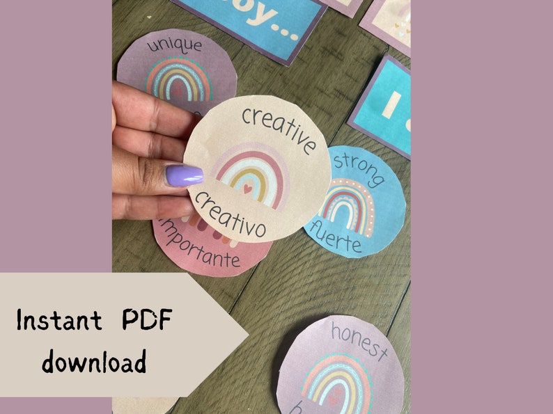 Boho Rainbow Bilingual Affirmations, Affirmation Station. PDF - Etsy