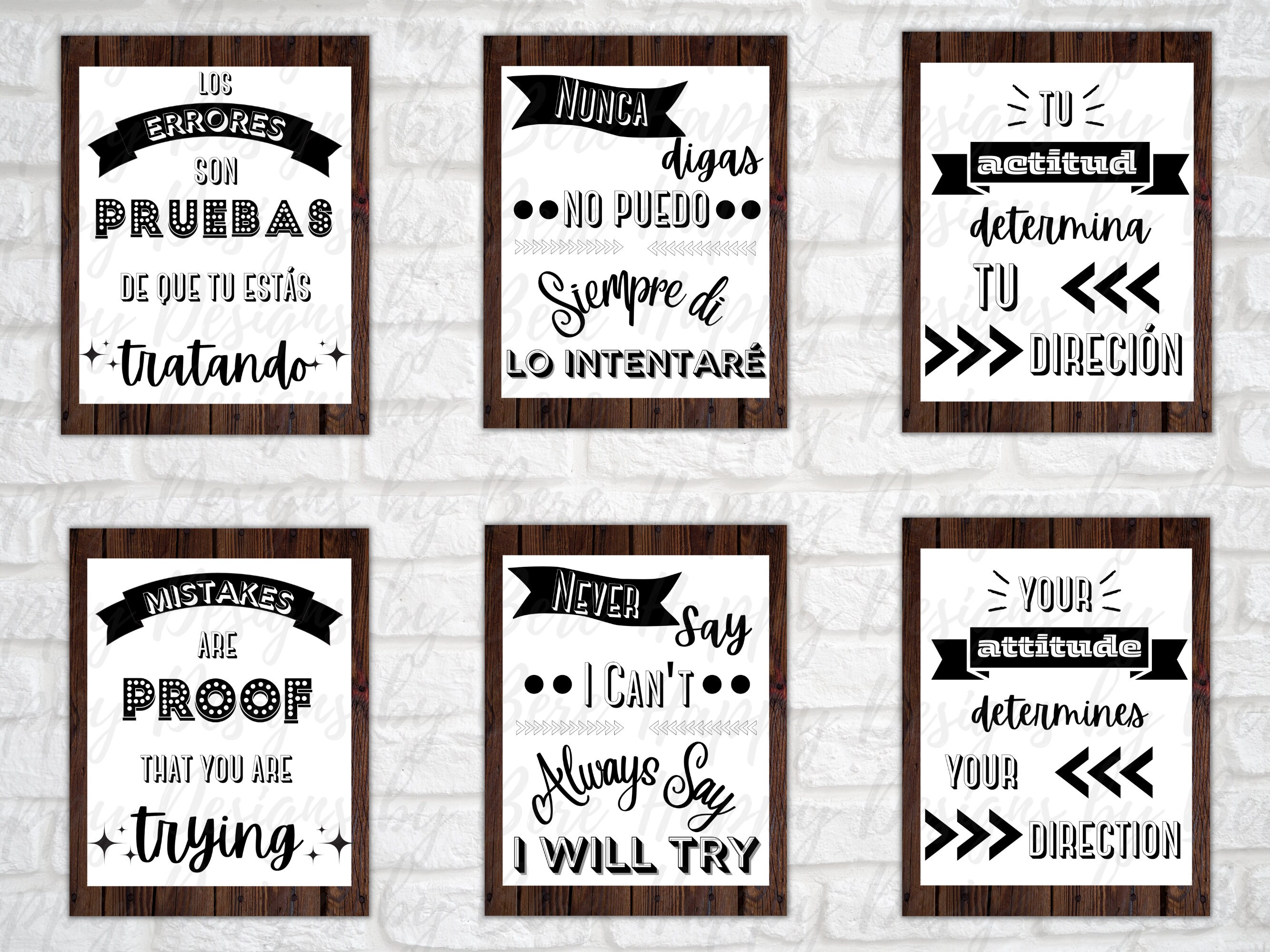 Bilingual Motivational Posters, Rustic Theme, Dual Language, Instant ...