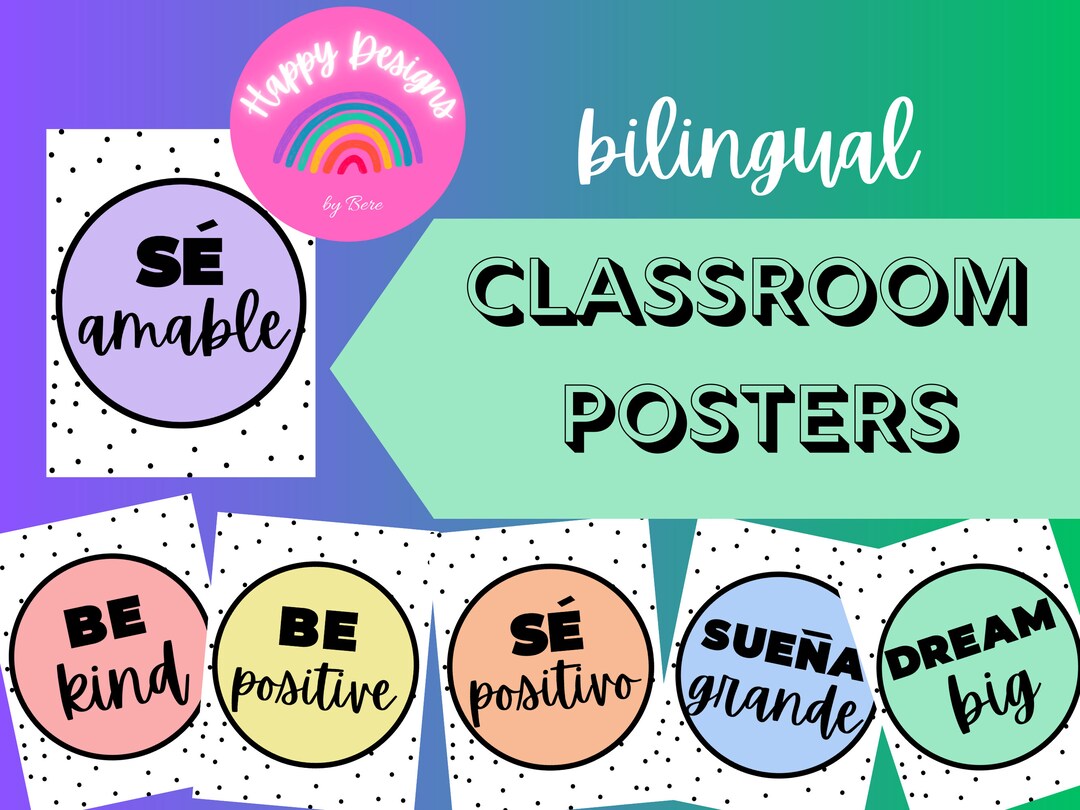 Bilingual Rainbow Pastels Classroom Motivational Posters, Dual-language ...