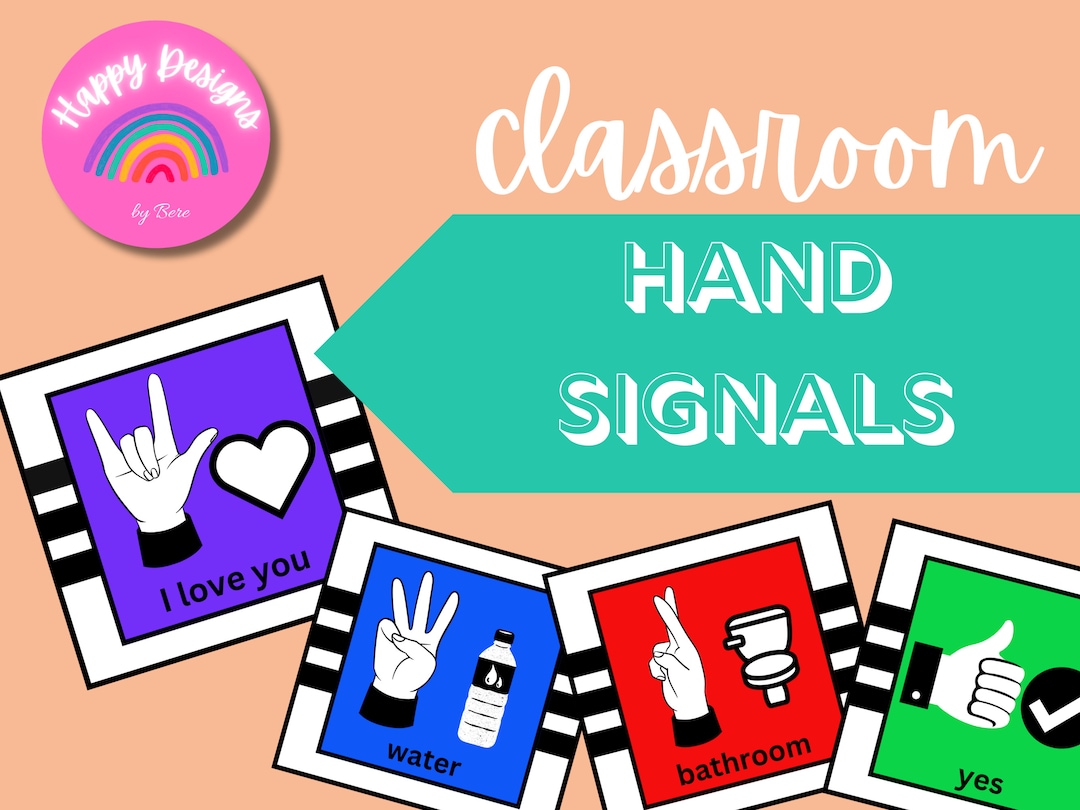 Classroom Hand Signals in Rainbow Colors and Stripes, Classroom ...