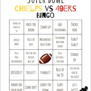 NFL Super Bowl Bingo Cards Chiefs Vs 49ers for the Friends, Girls ...