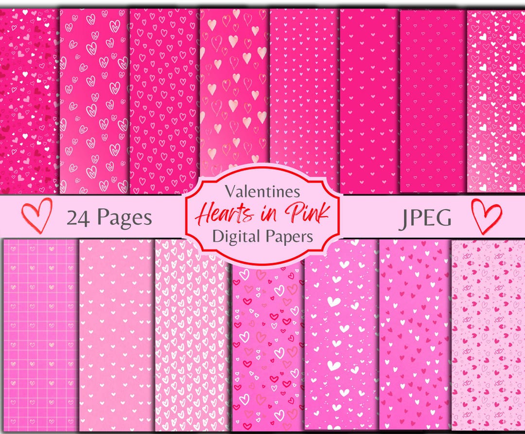 Valentines Hearts Pink Digital Paper: 12x12 Scrapbook Pages (digital ...