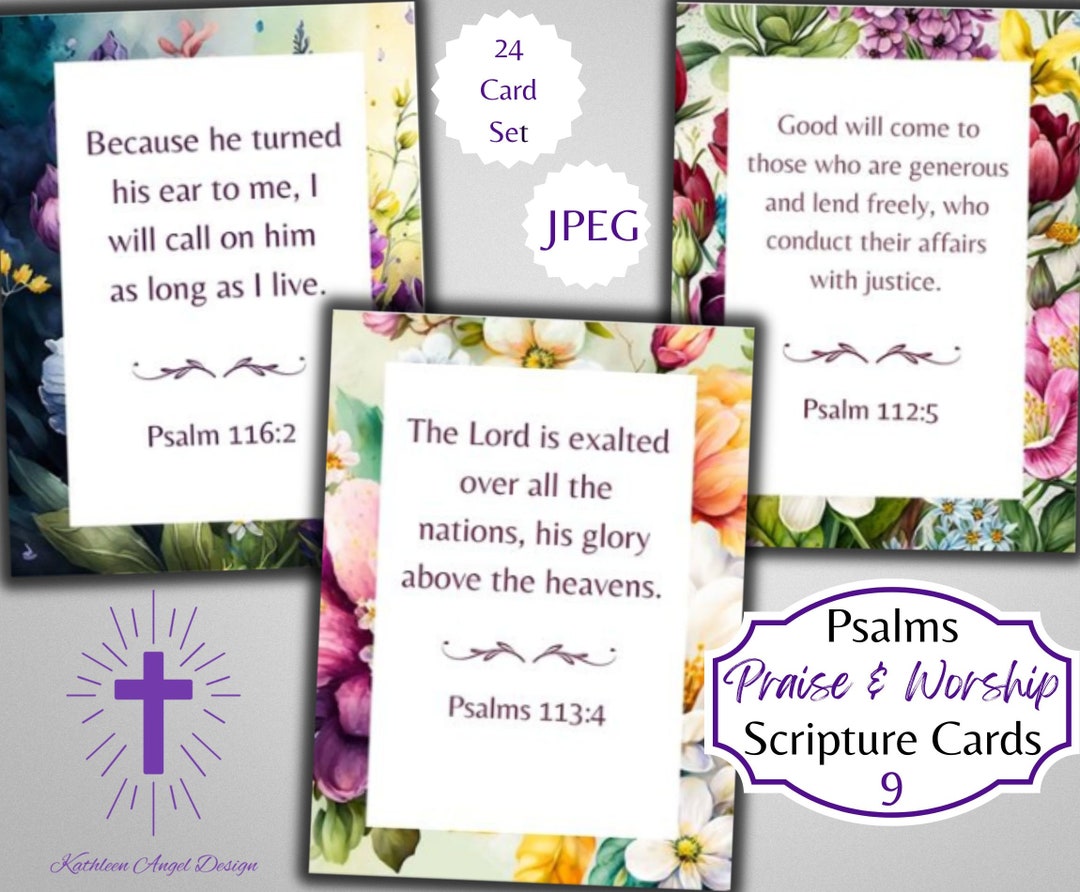 Praise and Worship The Psalms Series 9 Floral Border Scripture Card Set ...